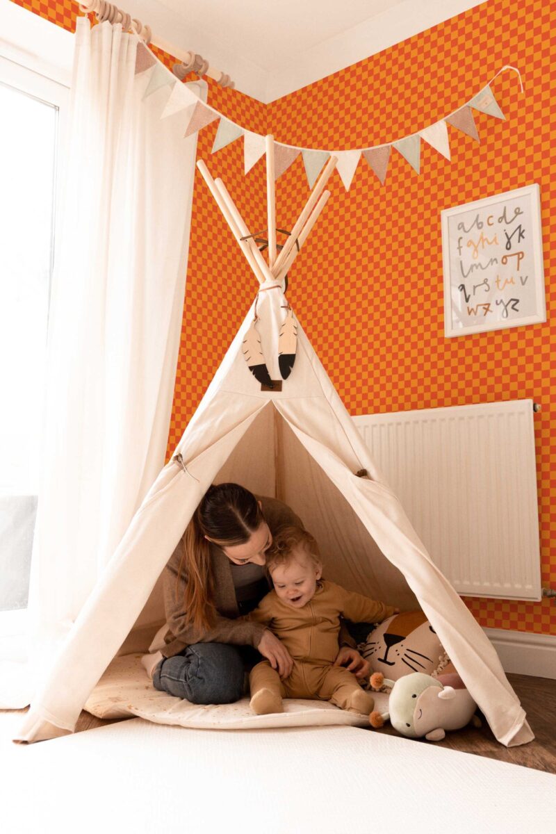 Orange and Red Checkered Peel and Stick Wallpaper or Non-Pasted