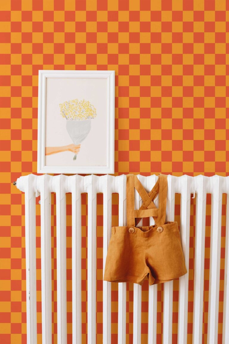 Orange and Red Checkered Peel and Stick Wallpaper or Non-Pasted