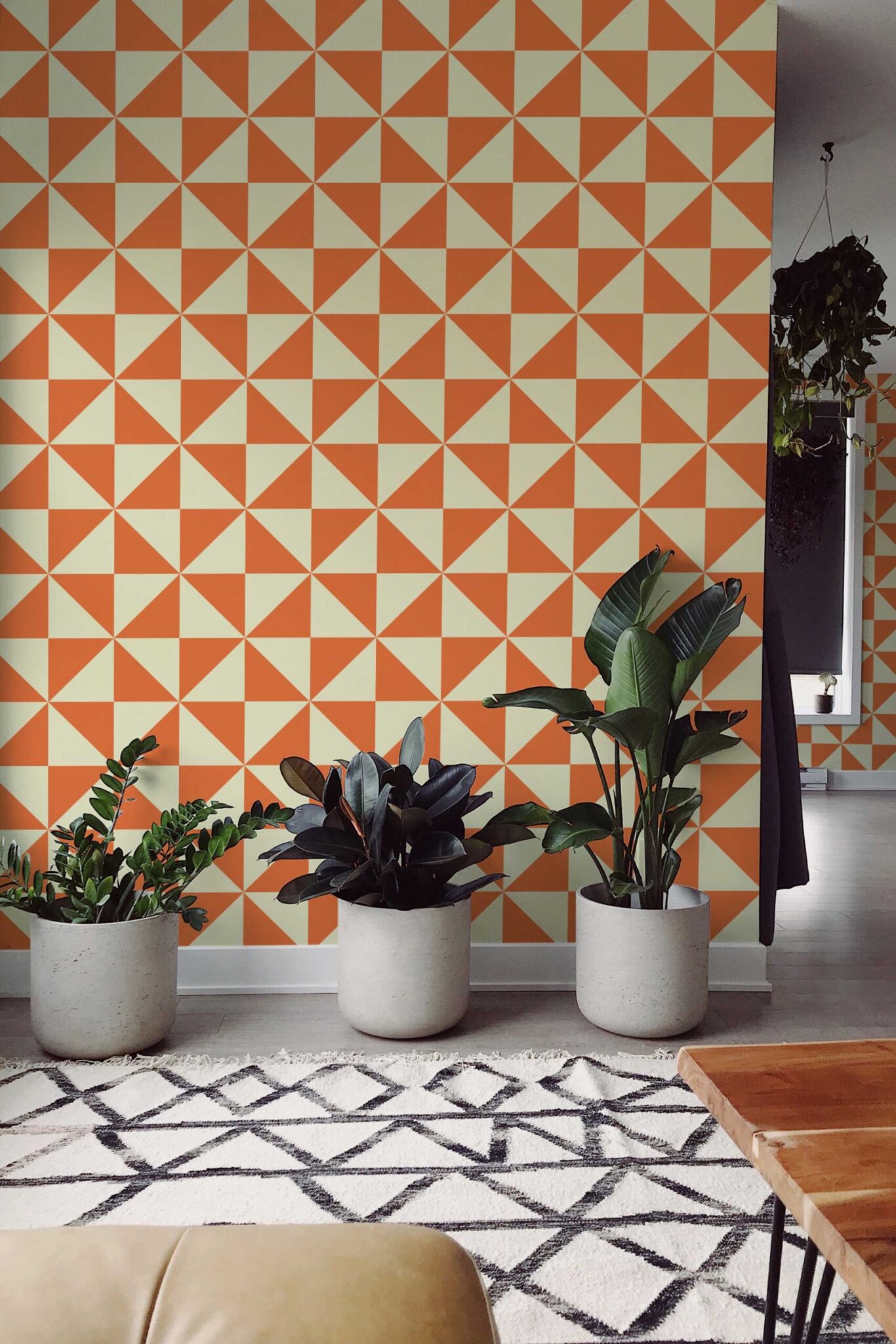 Orange and Yellow Triangles Peel and Stick Wallpaper or Non-Pasted