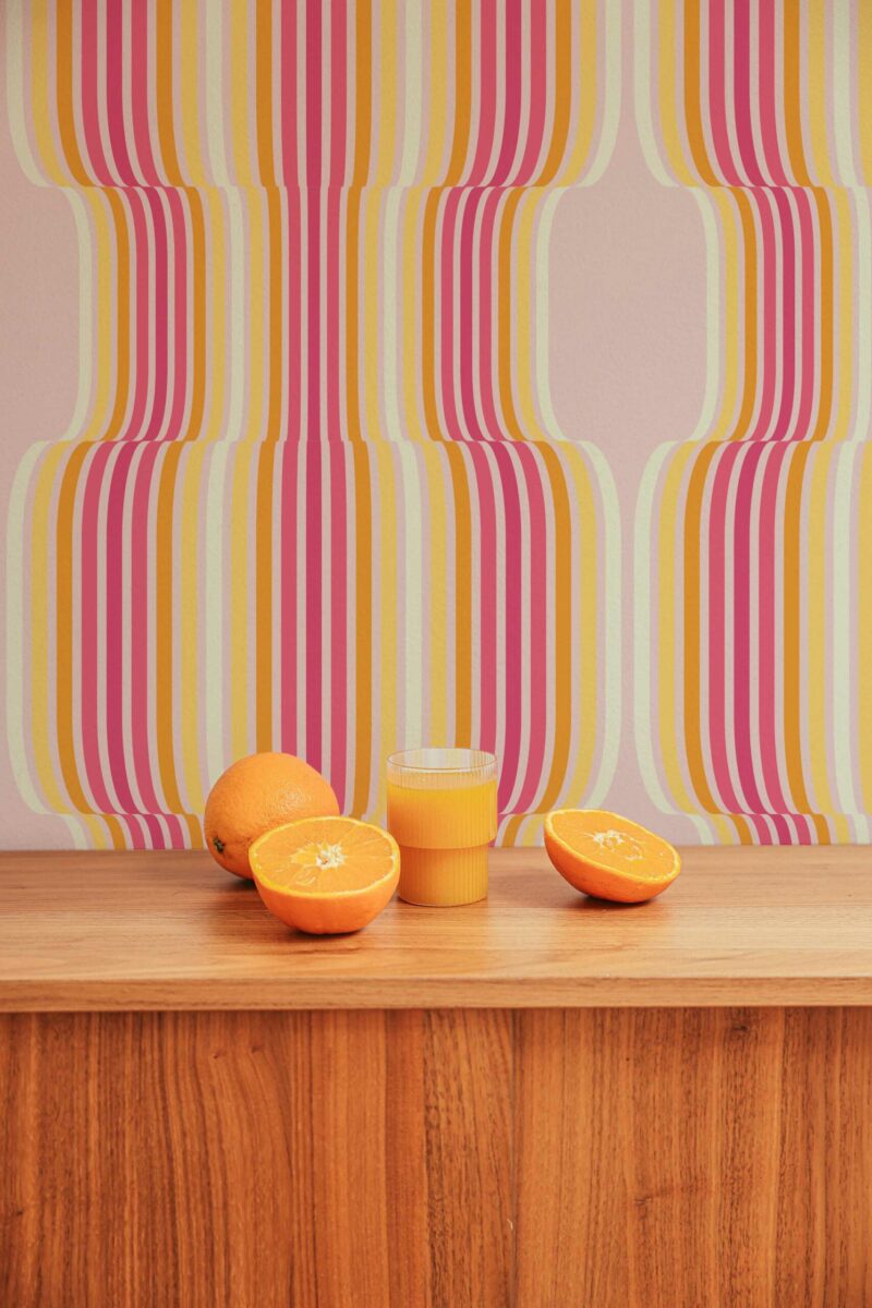 Pink Groovy Stripe Peel and Stick Wallpaper or Non-Pasted
