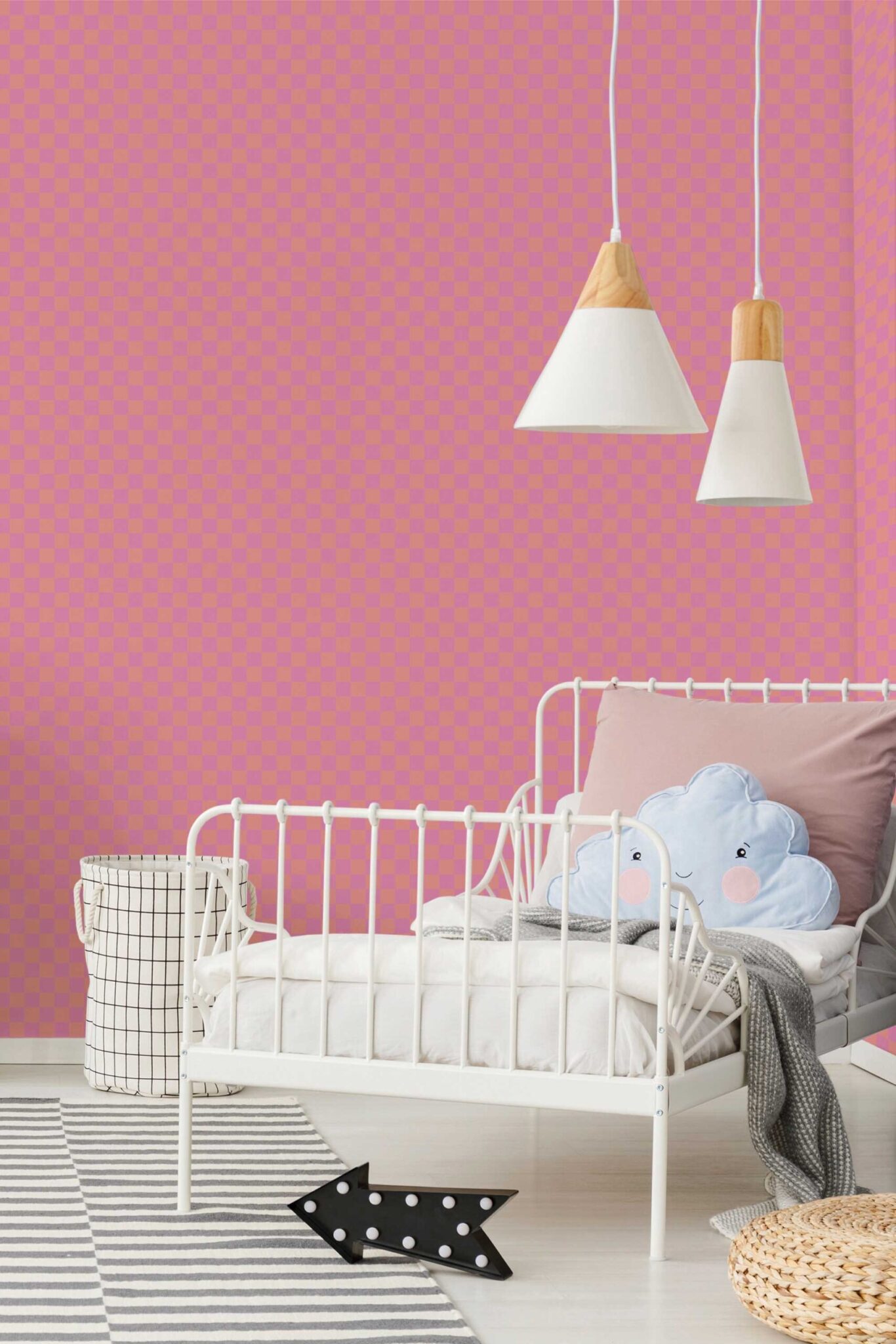 Pink Checkered Peel and Stick Wallpaper or Non-Pasted