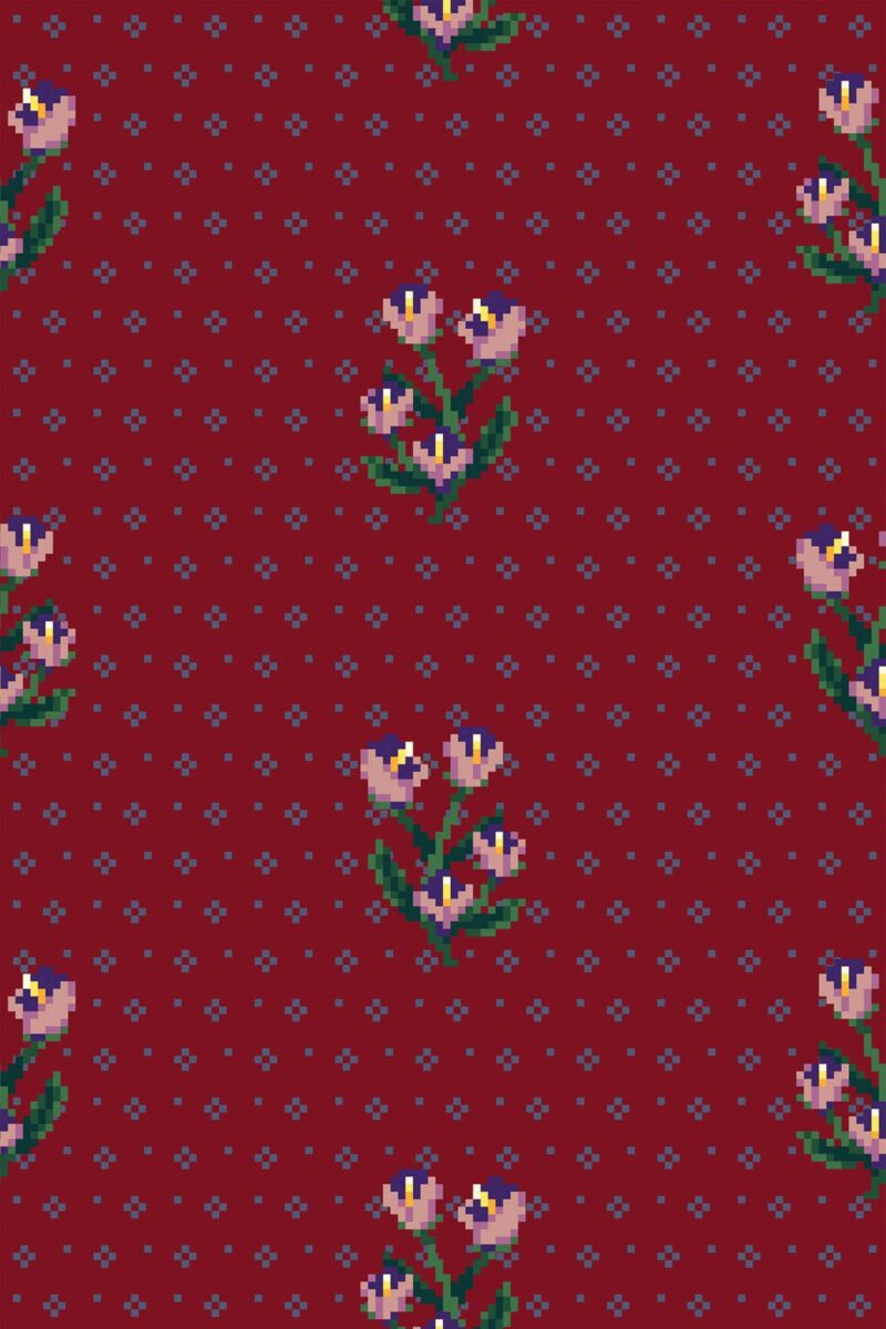 Burgundy Pixelated Flower Peel and Stick Wallpaper or Non-Pasted