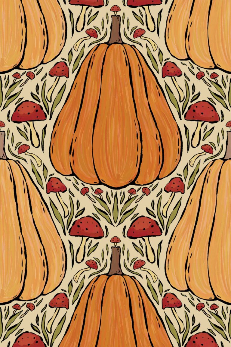 Pumpkins and Mushrooms Peel and Stick Wallpaper or Non-Pasted