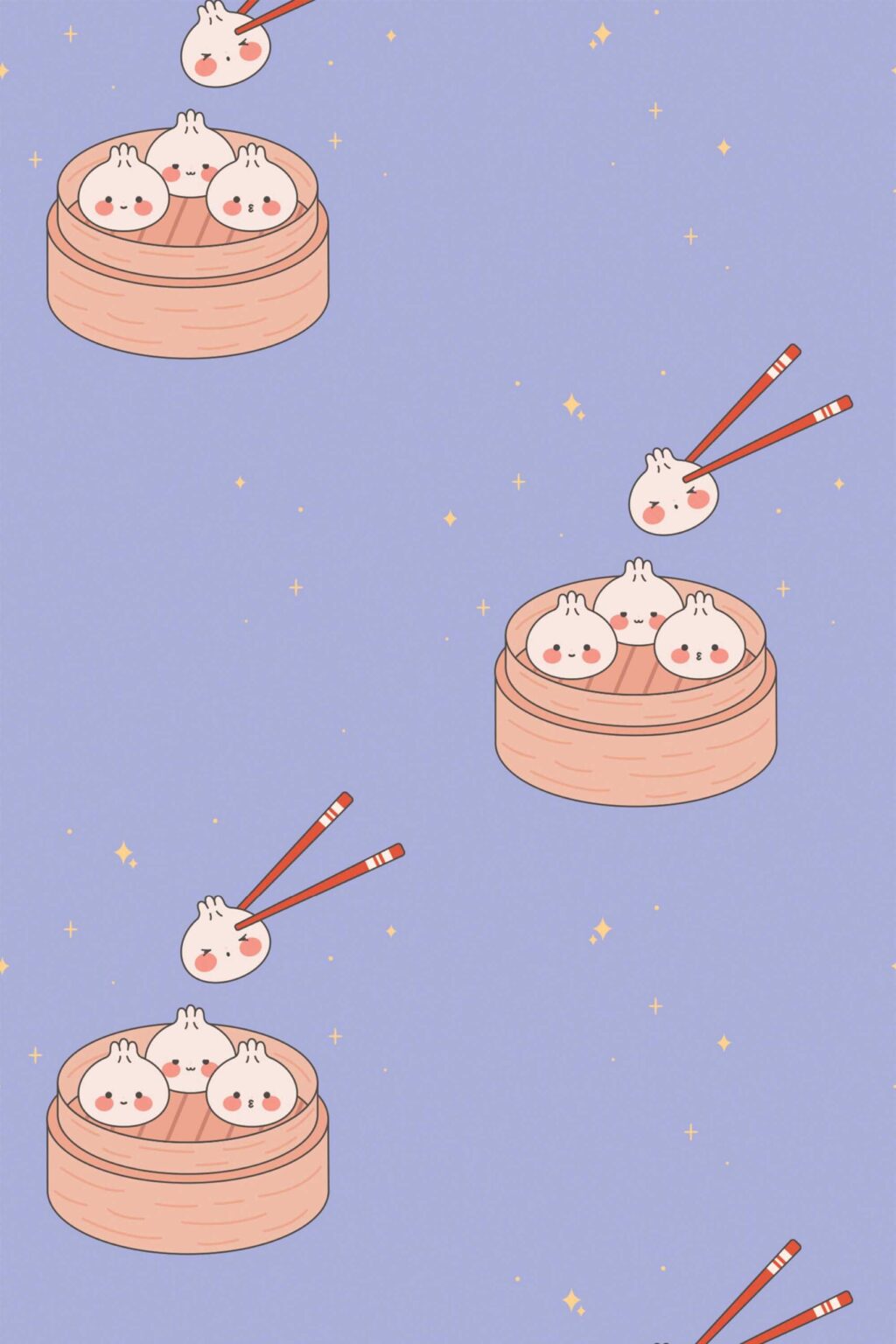 Purple Cute Kawaii Dumplings Peel and Stick Wallpaper or Non-Pasted