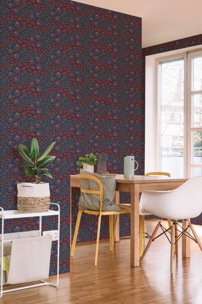 Purple Whimsical Meadow Peel and Stick Wallpaper or Non-Pasted