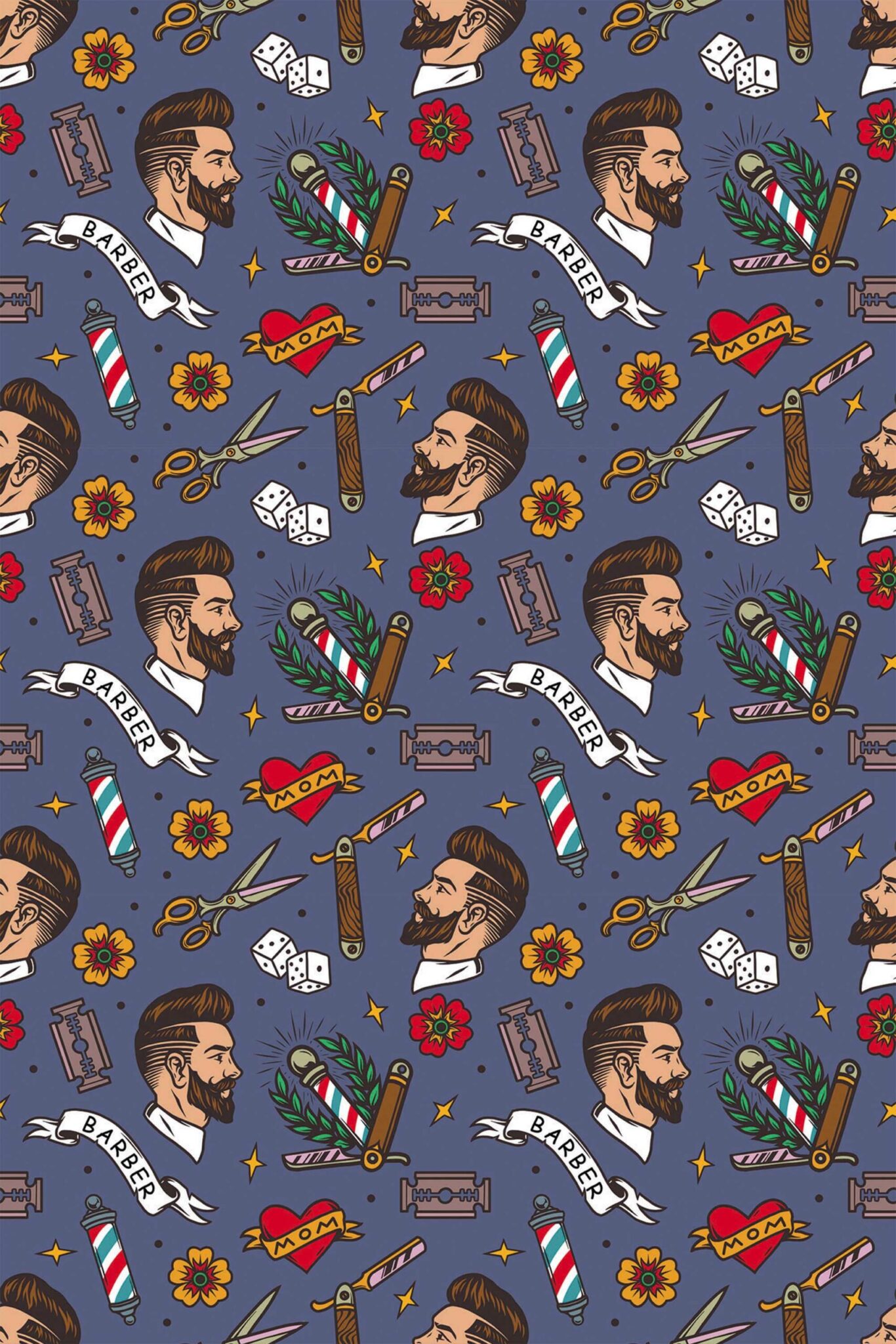 Barber Tools Peel and Stick Wallpaper or Non-Pasted
