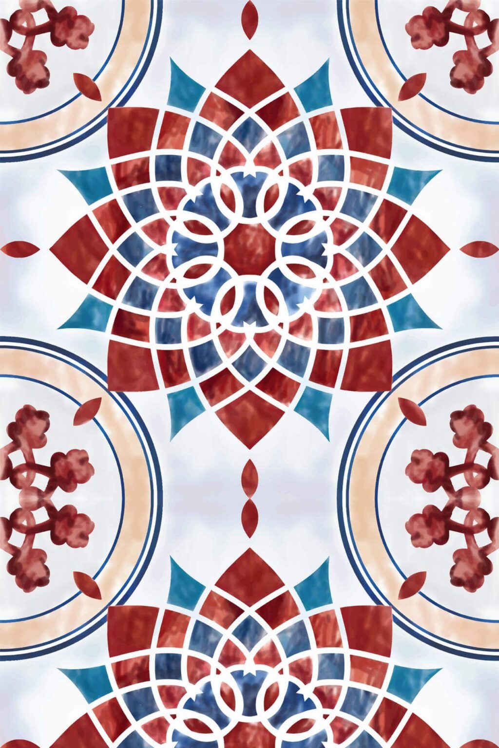 Neutral vintage tile Peel and Stick Wallpaper or Non-Pasted