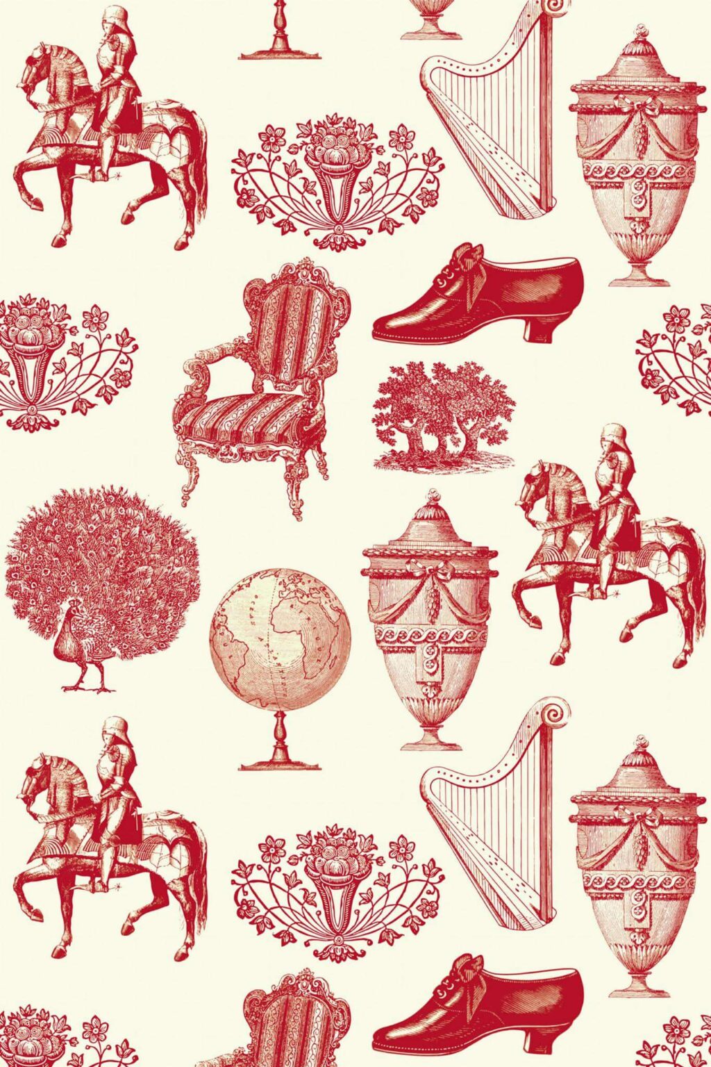 Red Cream Nostalgia Peel and Stick Wallpaper or Non-Pasted