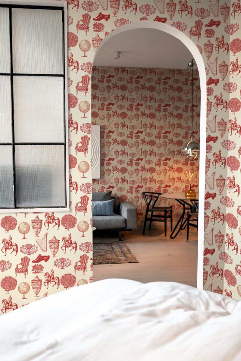 Red Cream Nostalgia Peel and Stick Wallpaper or Non-Pasted