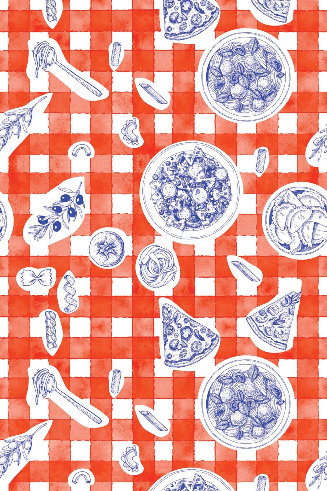 Red Italian Foods Pattern for Restaurants Peel and Stick Wallpaper or ...