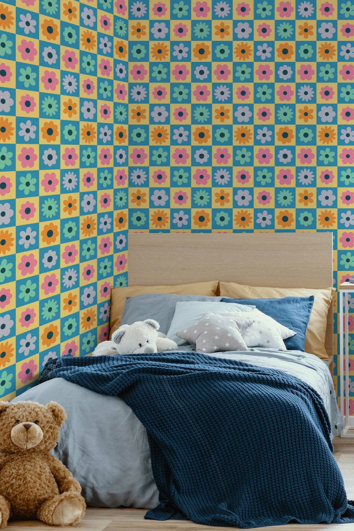 Colorful Retro Checks Peel and Stick Wallpaper or Non-Pasted