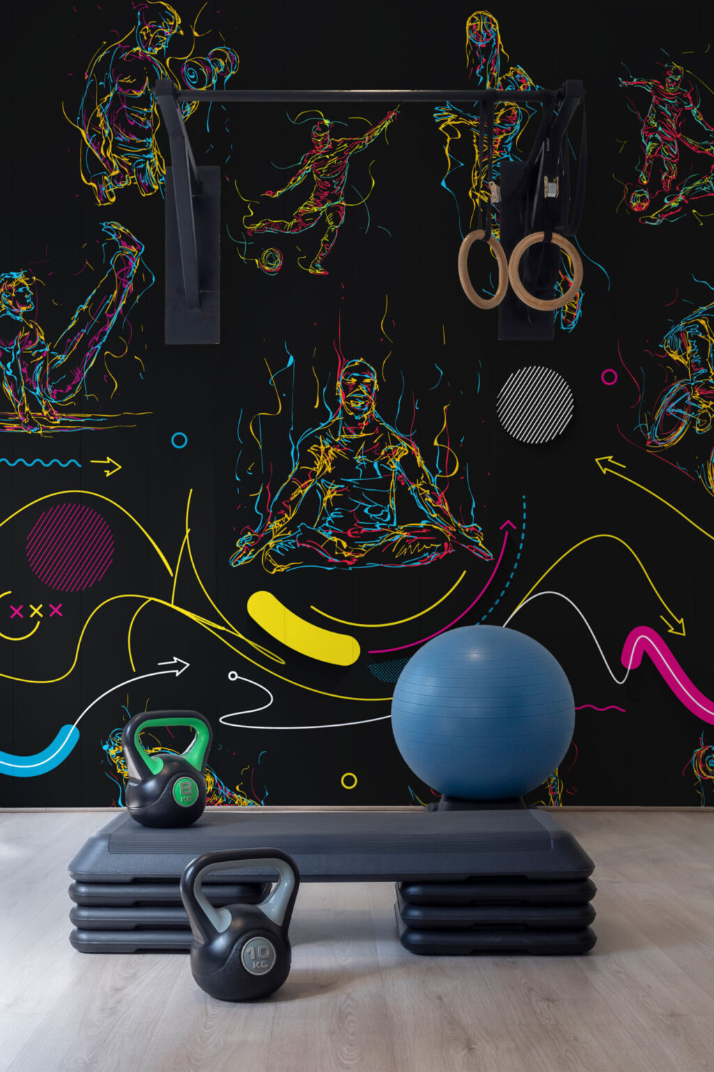Dark Line Art Sports Collage Peel and Stick Wall Mural or Non-Pasted