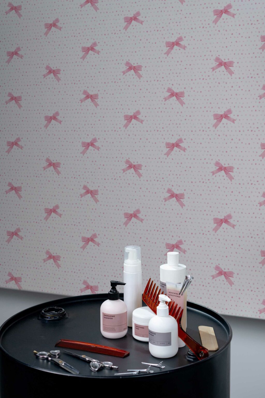 Cute Pink Ribbons Peel and Stick Wallpaper or Non-Pasted