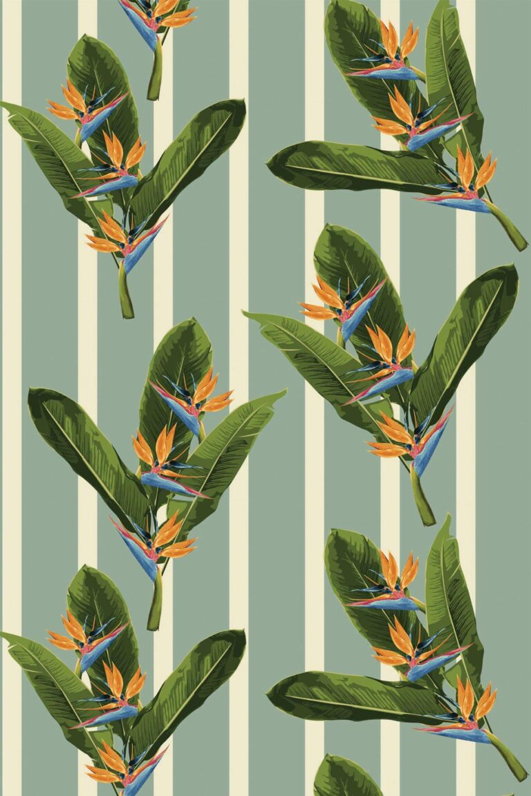 Striped tropical Peel and Stick Wallpaper or Non-Pasted