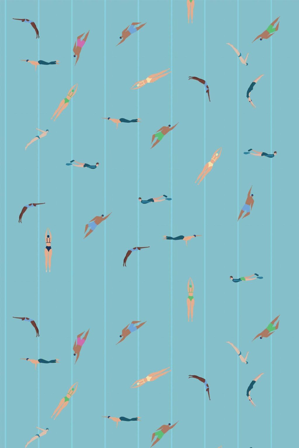 Swimmers in Pool Peel and Stick Wallpaper or Non-Pasted