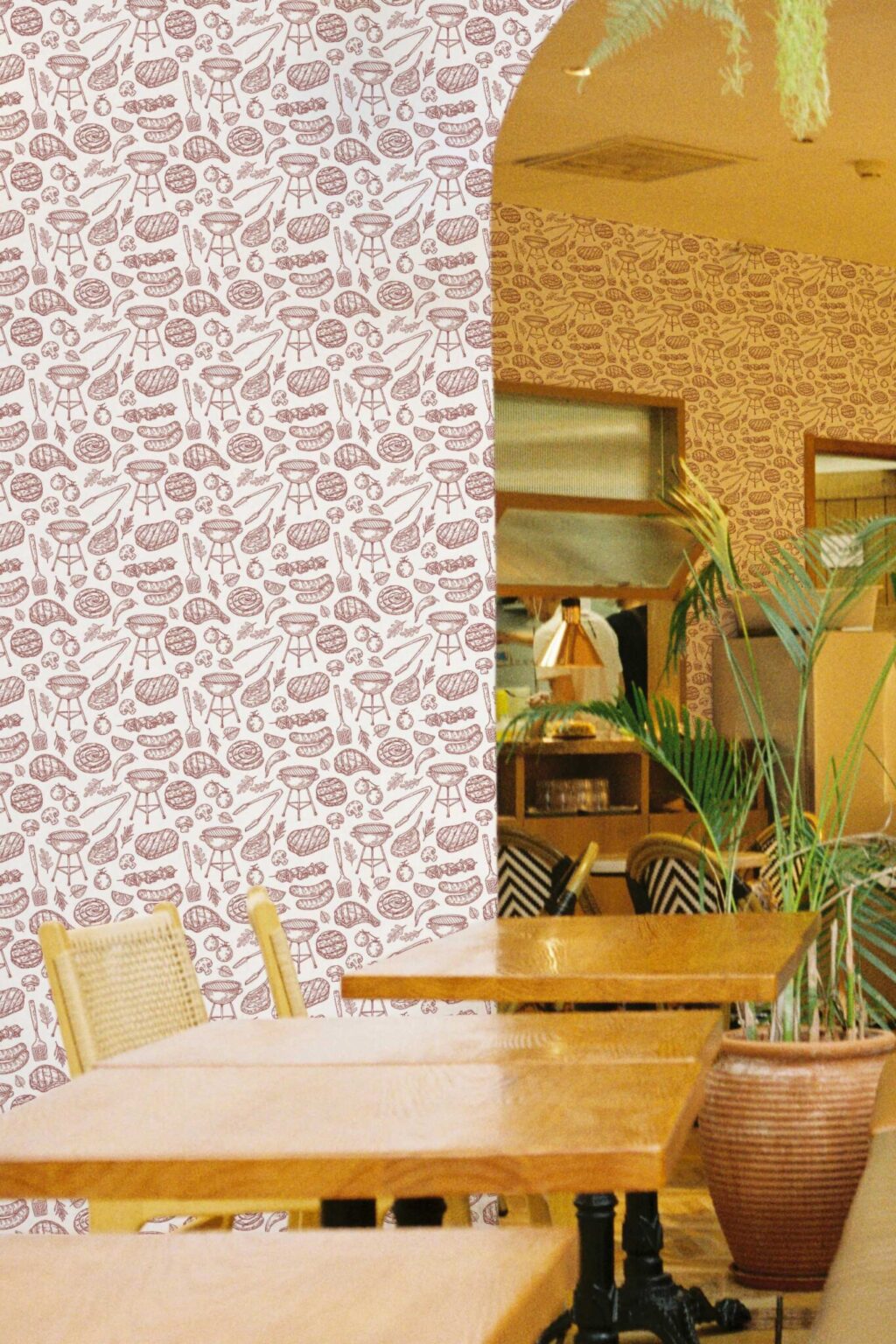Bold Burgundy Charm for BBQ Restaurant Peel and Stick Wallpaper or Non ...