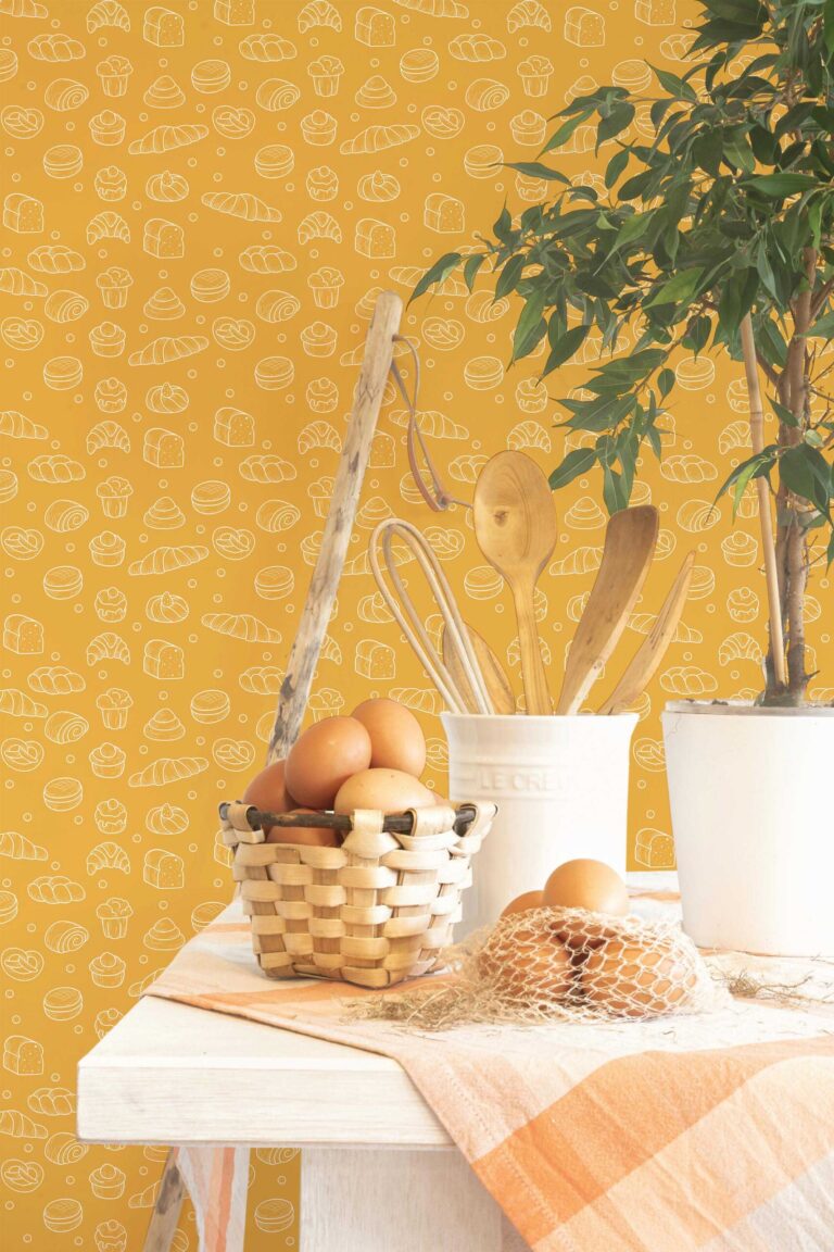 Orange Sunny Bakery Delight Peel and Stick Wallpaper or Non-Pasted