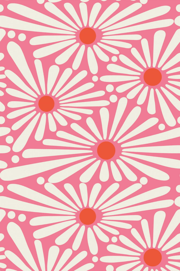 Vibrant Pink Daisies Peel and Stick Wallpaper or Non-Pasted
