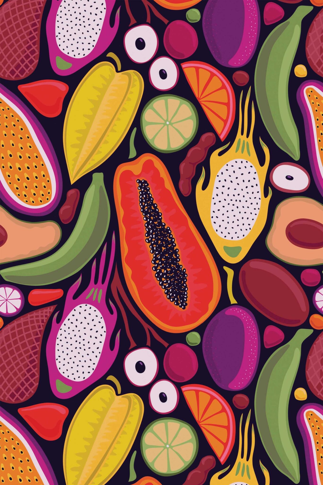 Bold Tropical Fruit Design Peel and Stick Wallpaper or Non-Pasted