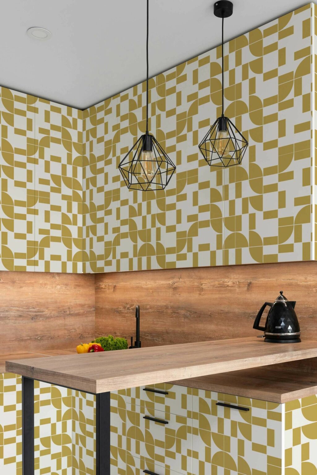 Classic Vintage Geometric Pattern Peel and Stick Wallpaper or Non-Pasted