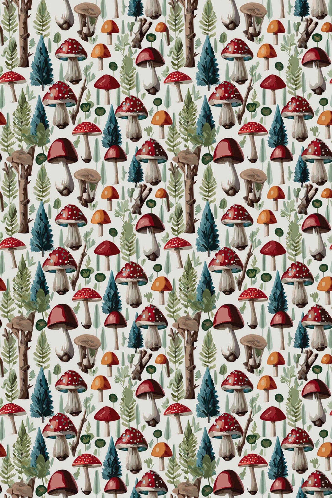 Colorful Mushroom Grove Peel and Stick Wallpaper or Non-Pasted