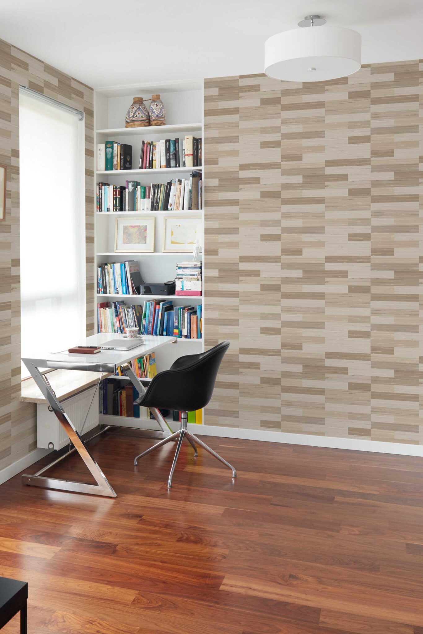 Elegant Beige Wood Parquette Tiles Peel and Stick Wallpaper or Non-Pasted