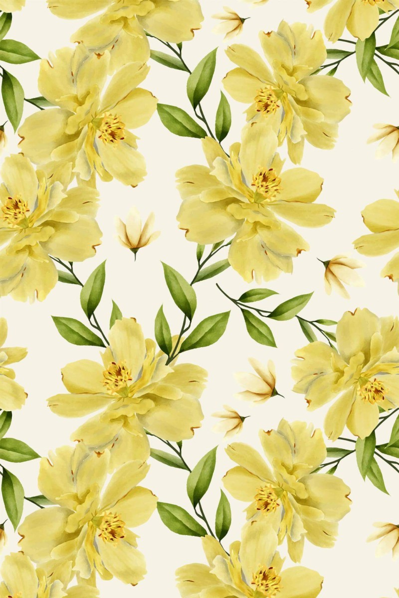Yellow floral Peel and Stick Wallpaper or Non-Pasted
