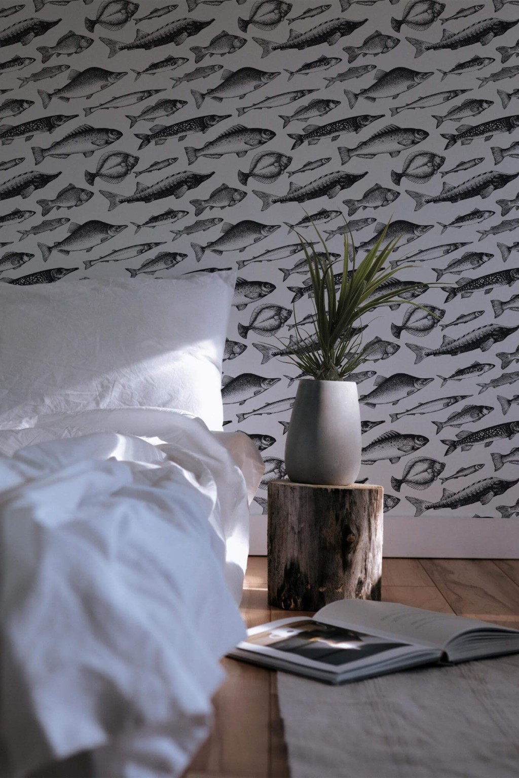 Fish pattern Peel and Stick Wallpaper or Non-Pasted