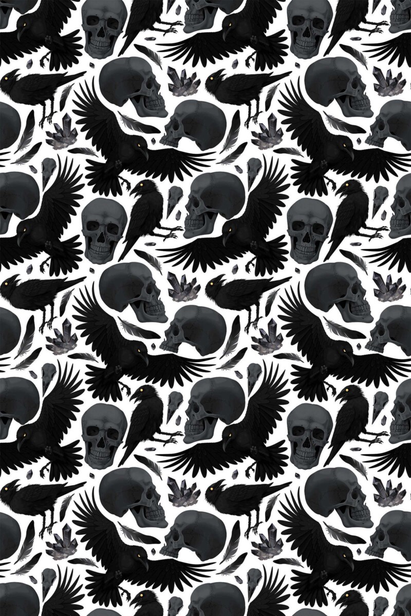 Skulls and Crows Peel and Stick Wallpaper or Non-Pasted