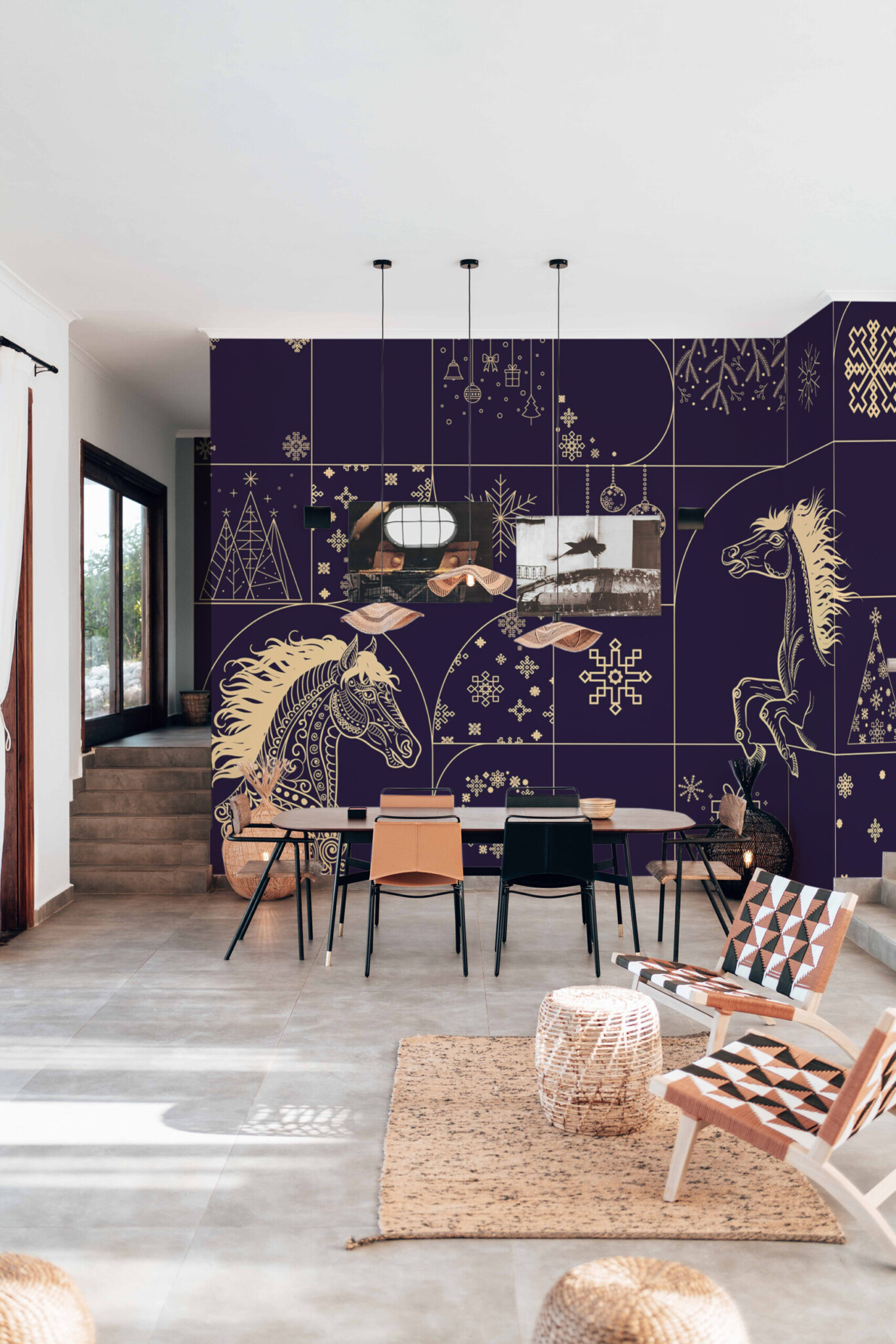 Art Deco Horses of Celebration Peel and Stick Wall Mural or Non-Pasted