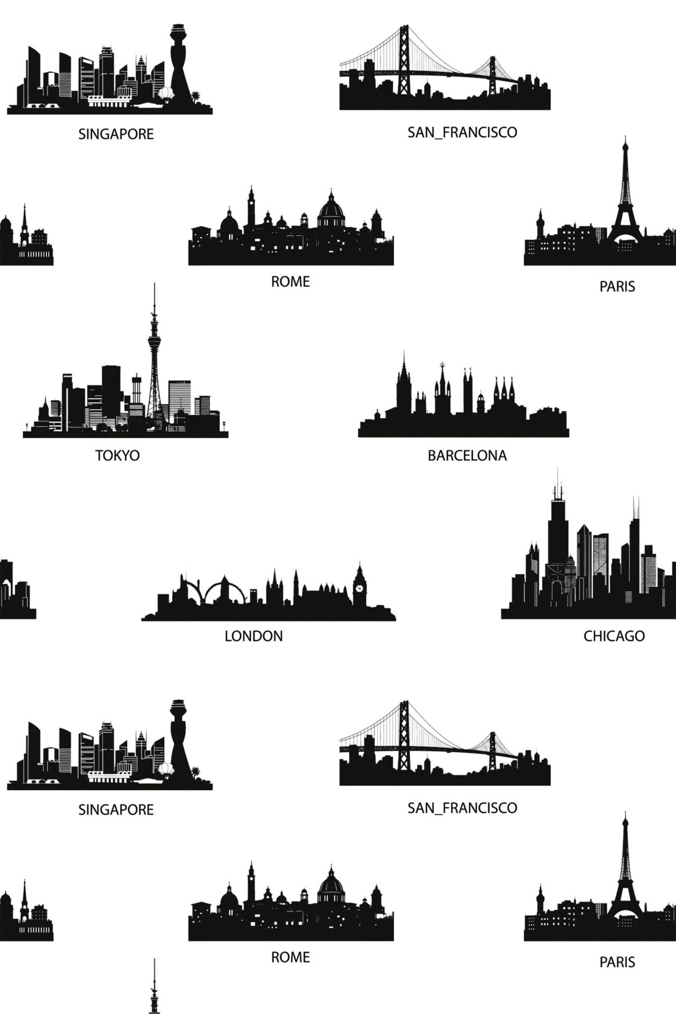 World City Skylines Peel and Stick Wallpaper or Non-Pasted