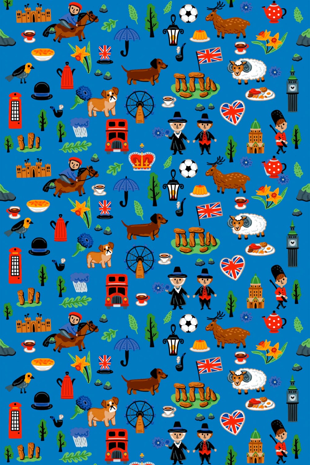 Cute UK Icons Peel and Stick Wallpaper or Non-Pasted