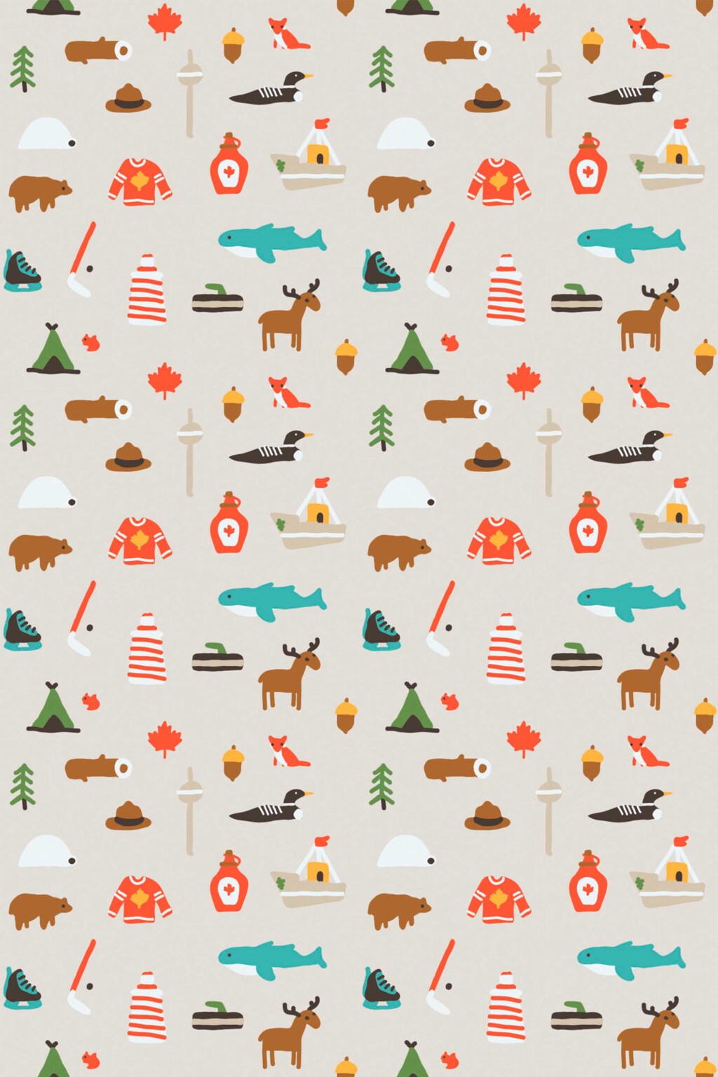 Cute Canadian Motifs Peel and Stick Wallpaper or Non-Pasted
