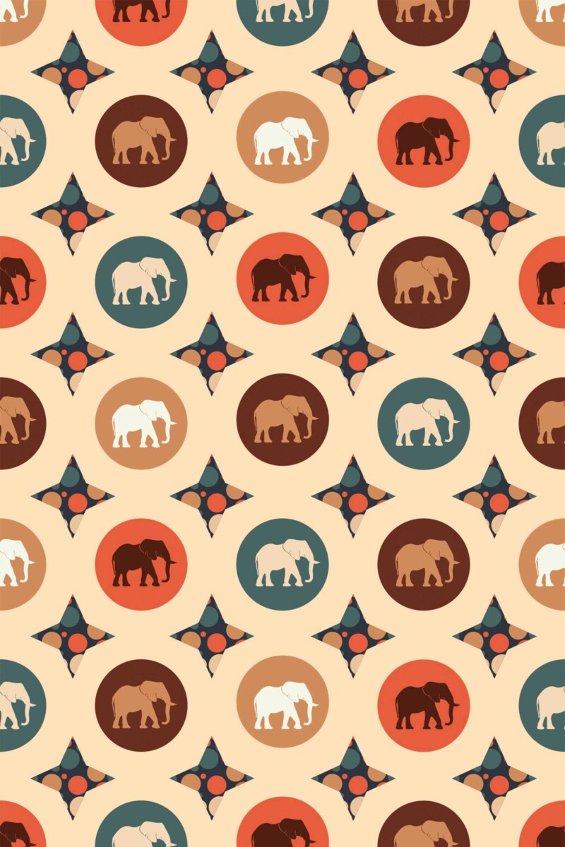 Retro Elephants Peel and Stick Wallpaper or Non-Pasted