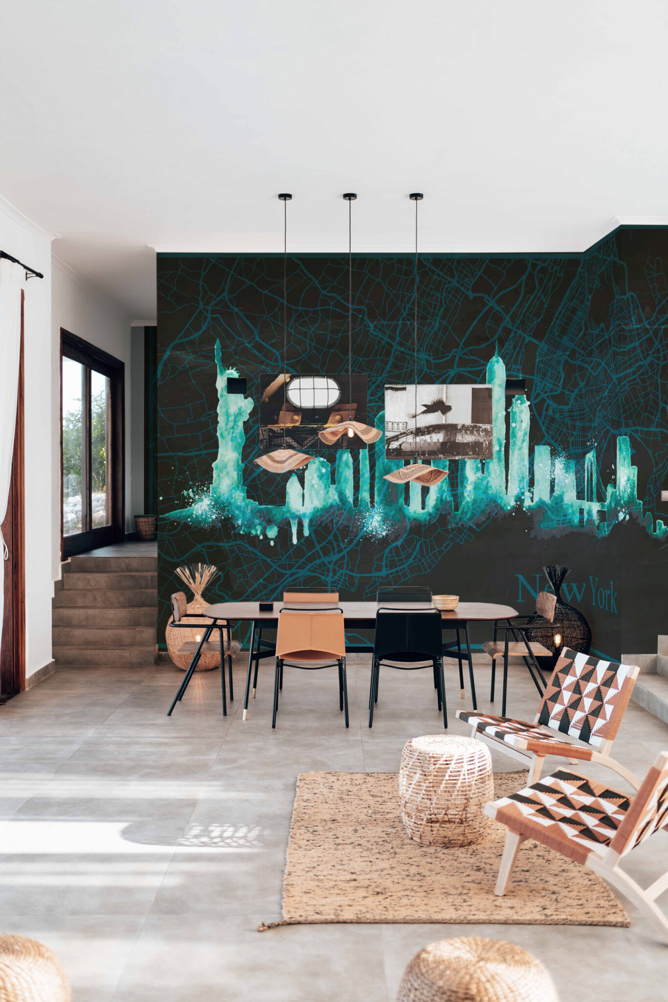 Turquoise New York Skyline Map Peel and Stick Wall Mural or Non-Pasted