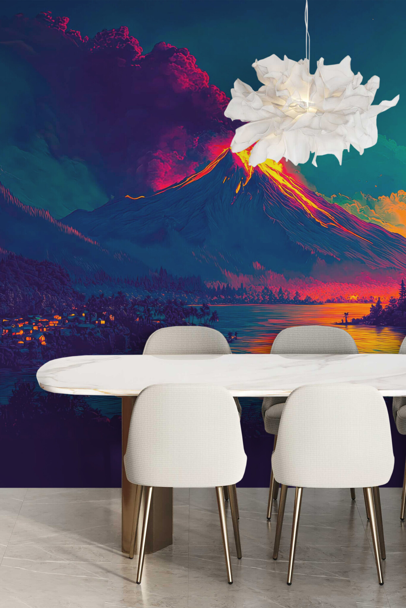 Fiery Volcano Landscape Peel and Stick Wall Mural or Non-Pasted