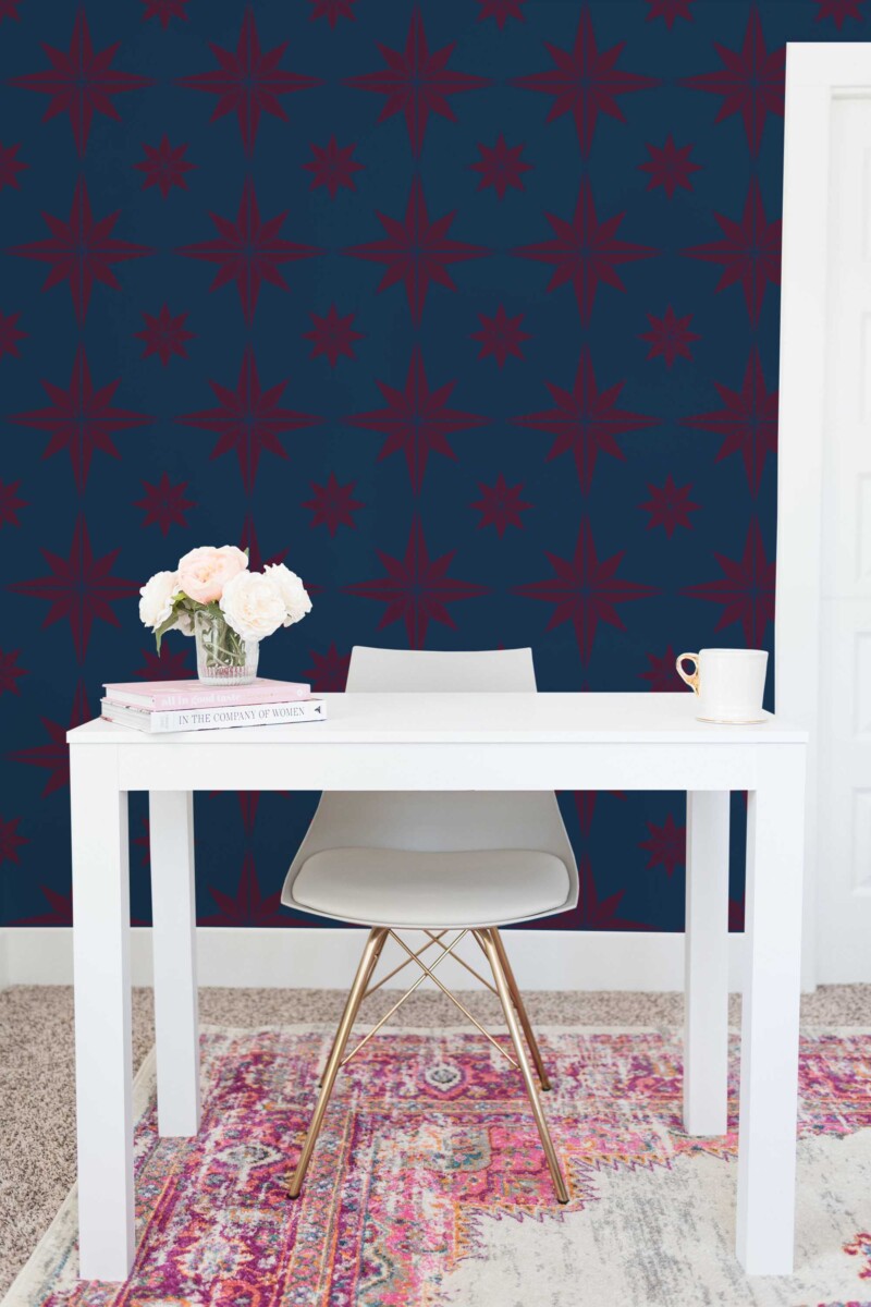 Maroon Star Peel and Stick Wallpaper or Non-Pasted