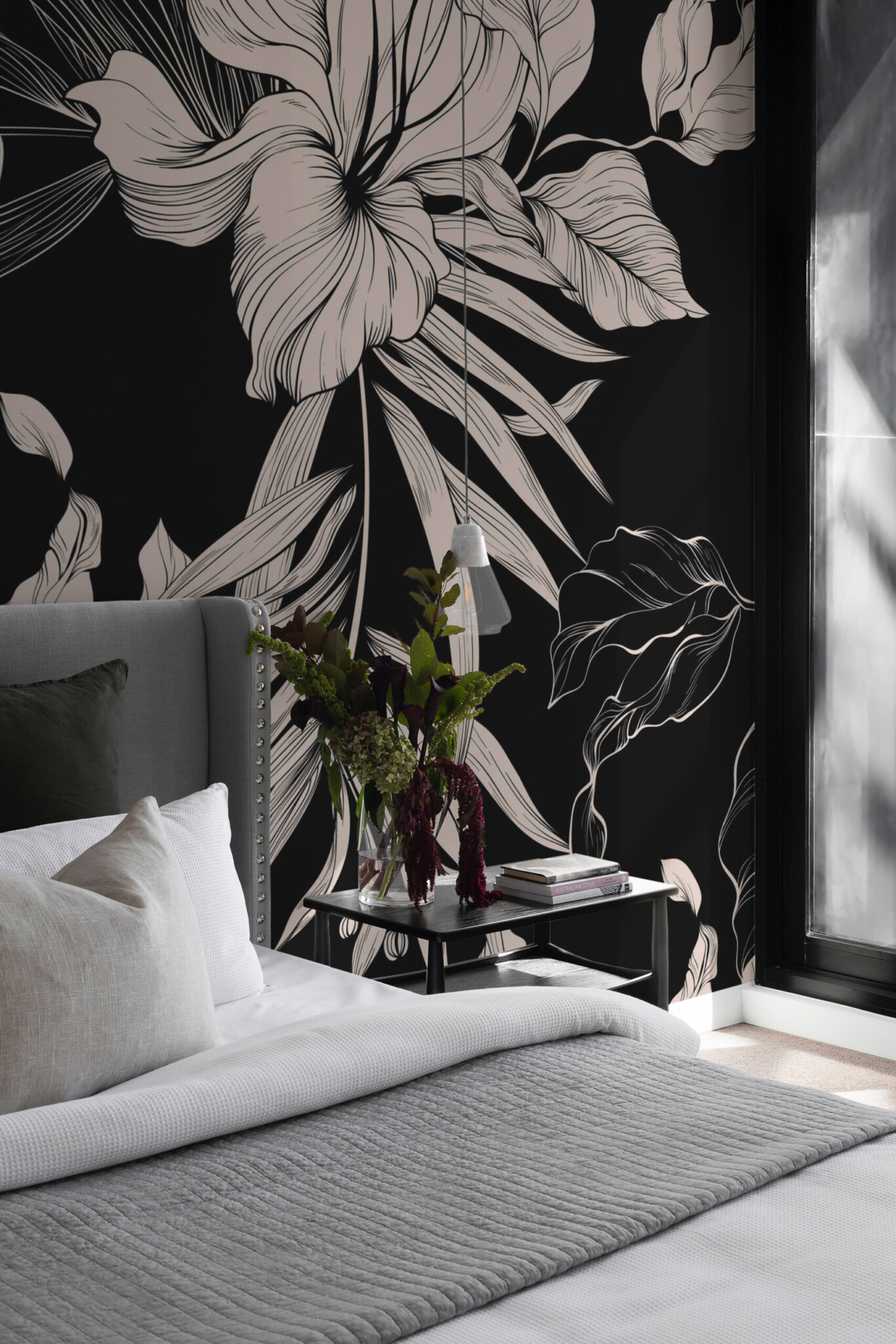 Midnight Floral Garden Peel and Stick Wall Mural or Non-Pasted
