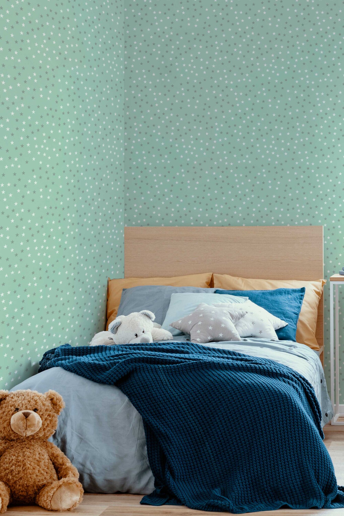 Cute Green Stars Peel and Stick Wallpaper or Non-Pasted