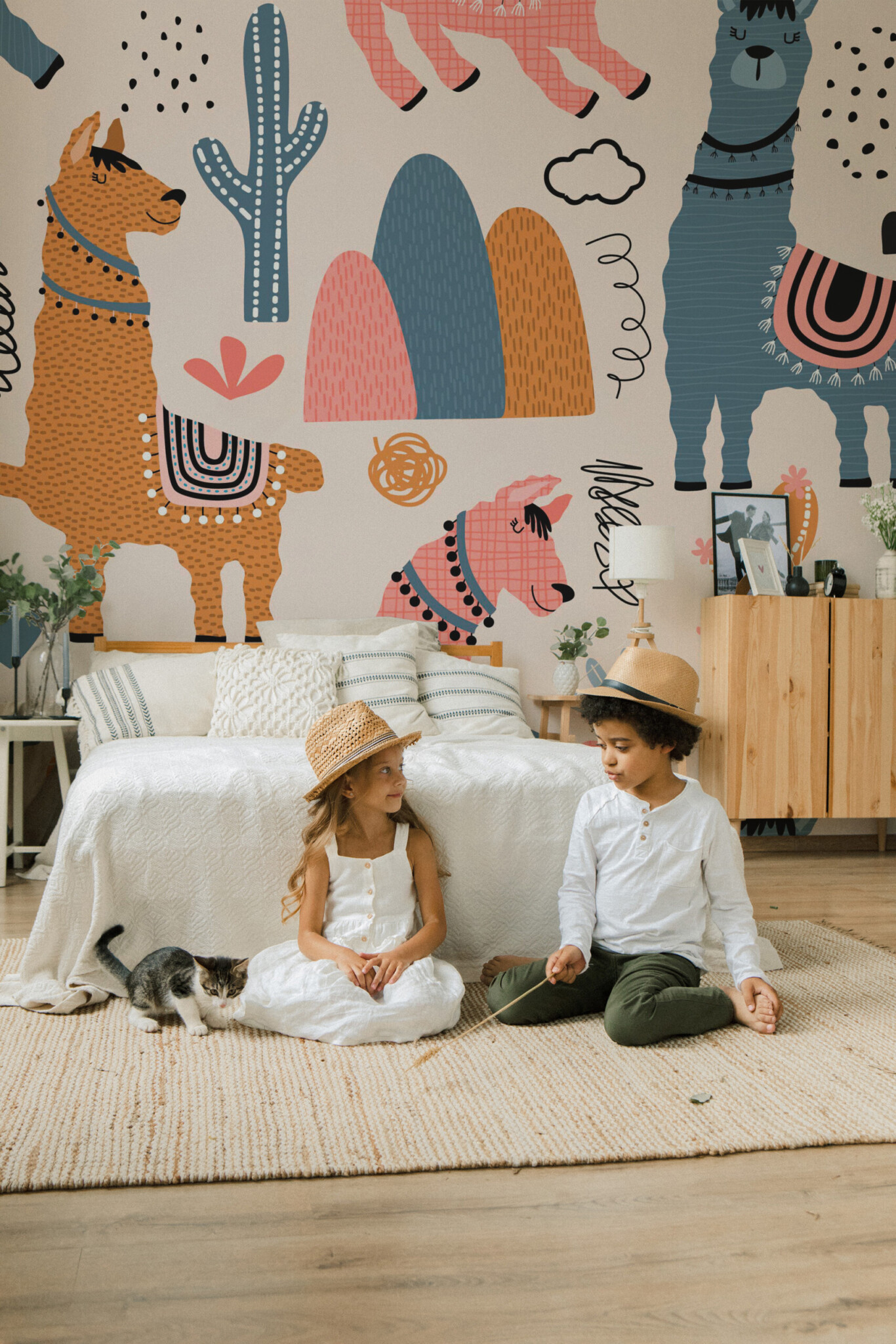 Playful Boho Llamas Peel and Stick Wall Mural or Non-Pasted
