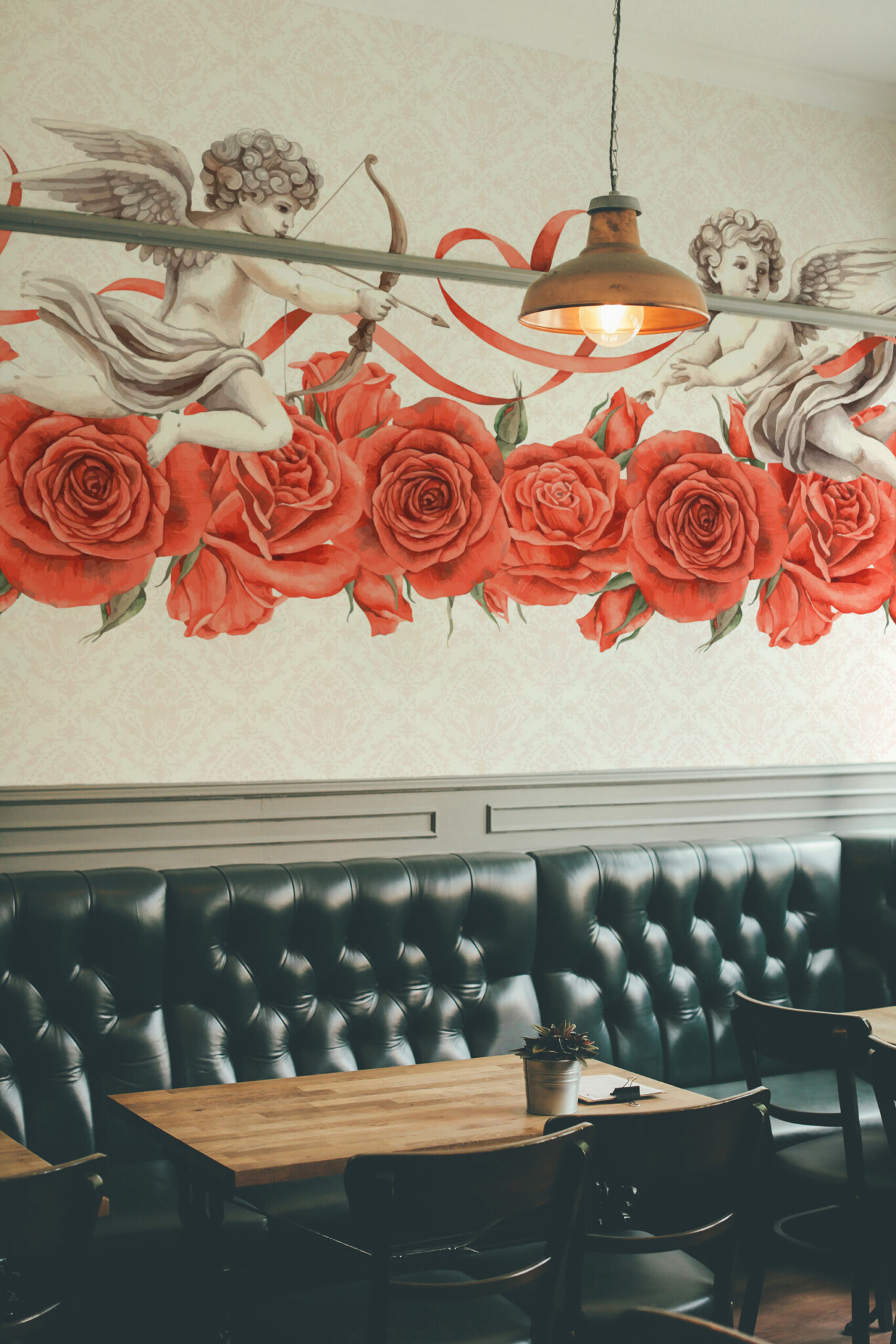 Romantic Cupids and Roses Peel and Stick Wall Mural or Non-Pasted