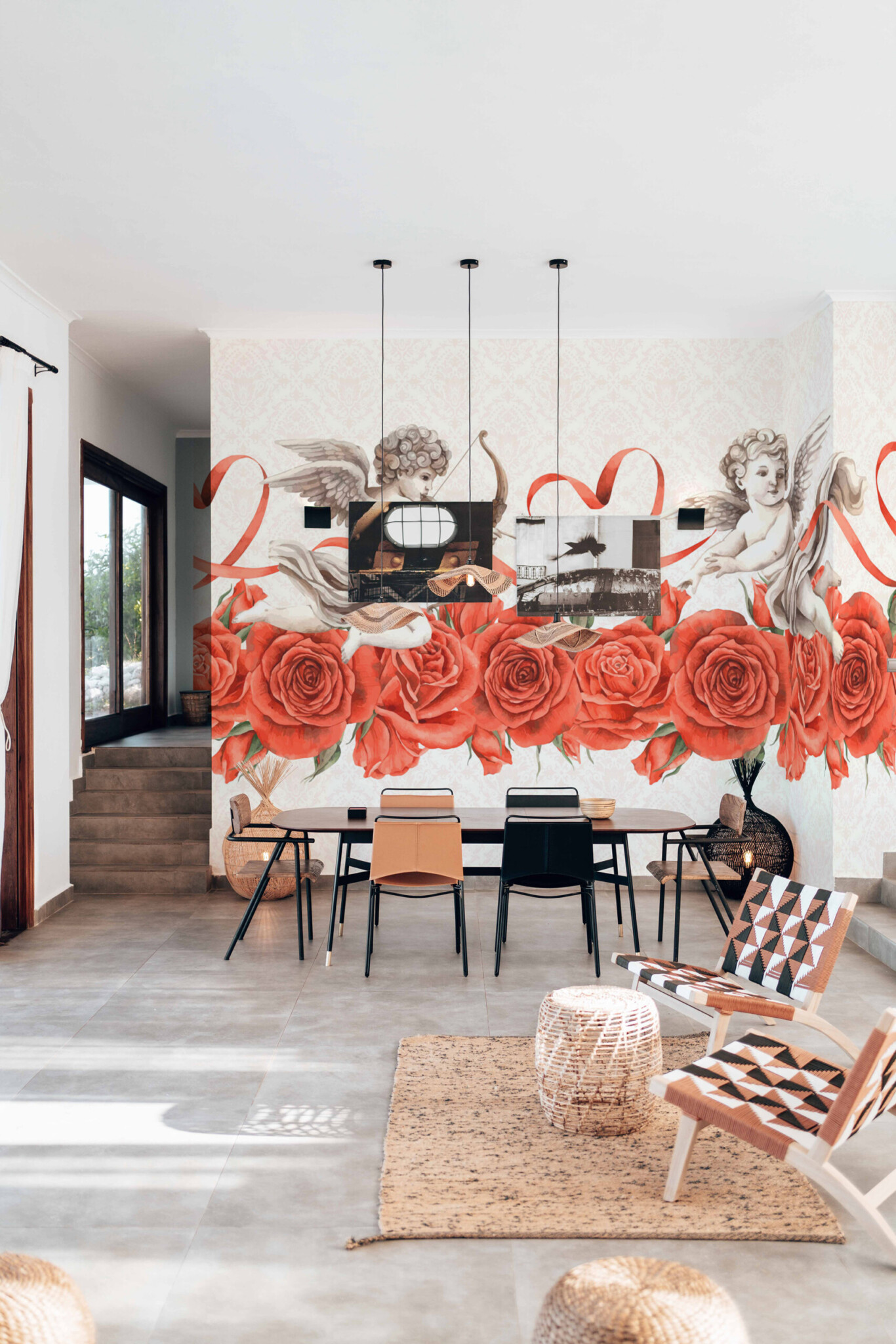 Romantic Cupids and Roses Peel and Stick Wall Mural or Non-Pasted