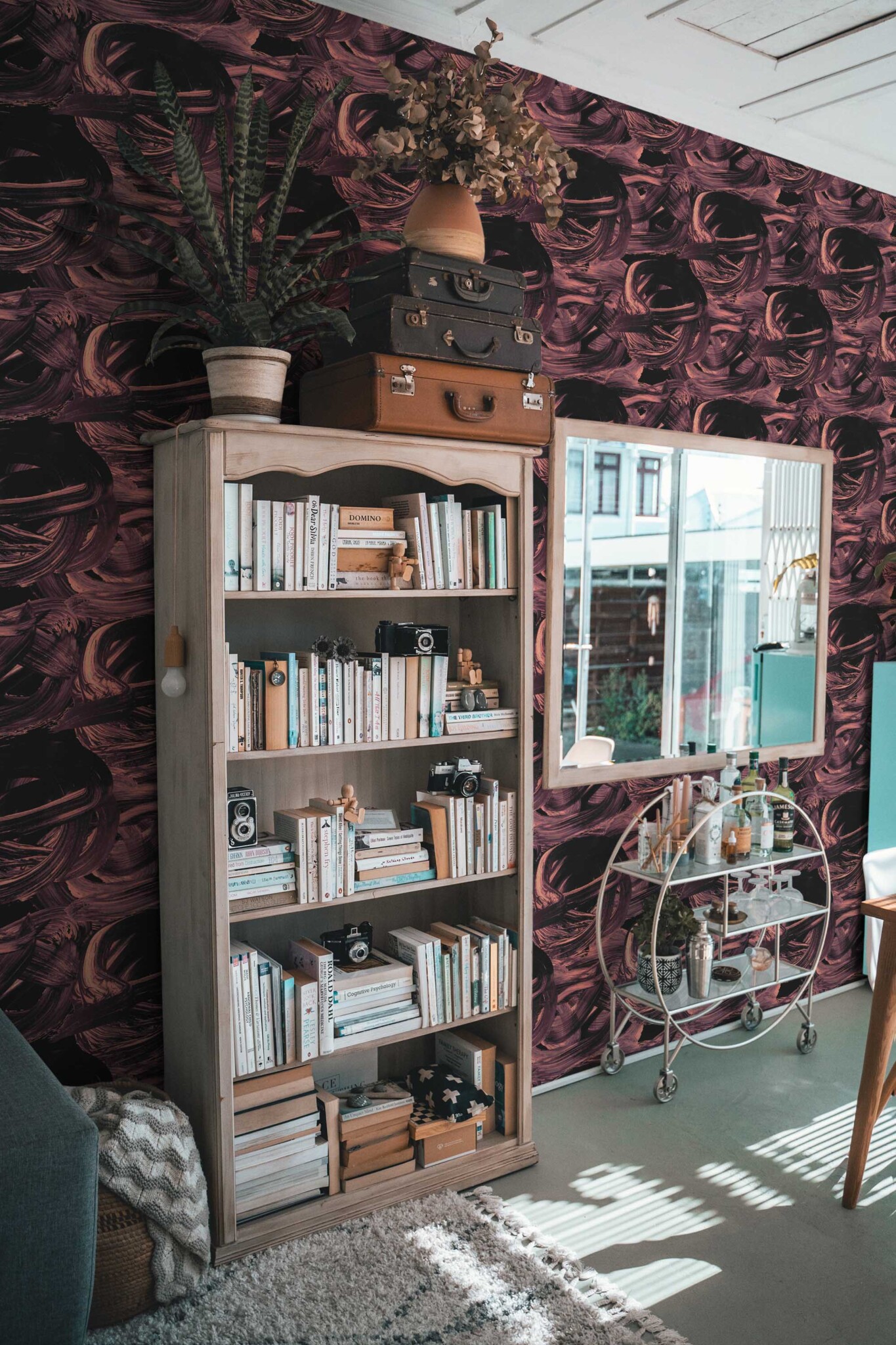 Maroon Brush Peel and Stick Wallpaper or Non-Pasted