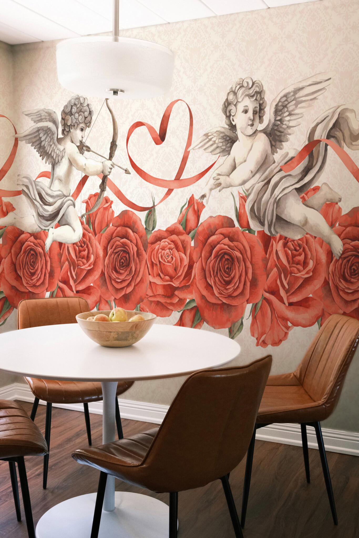 Romantic Cupids and Roses Peel and Stick Wall Mural or Non-Pasted