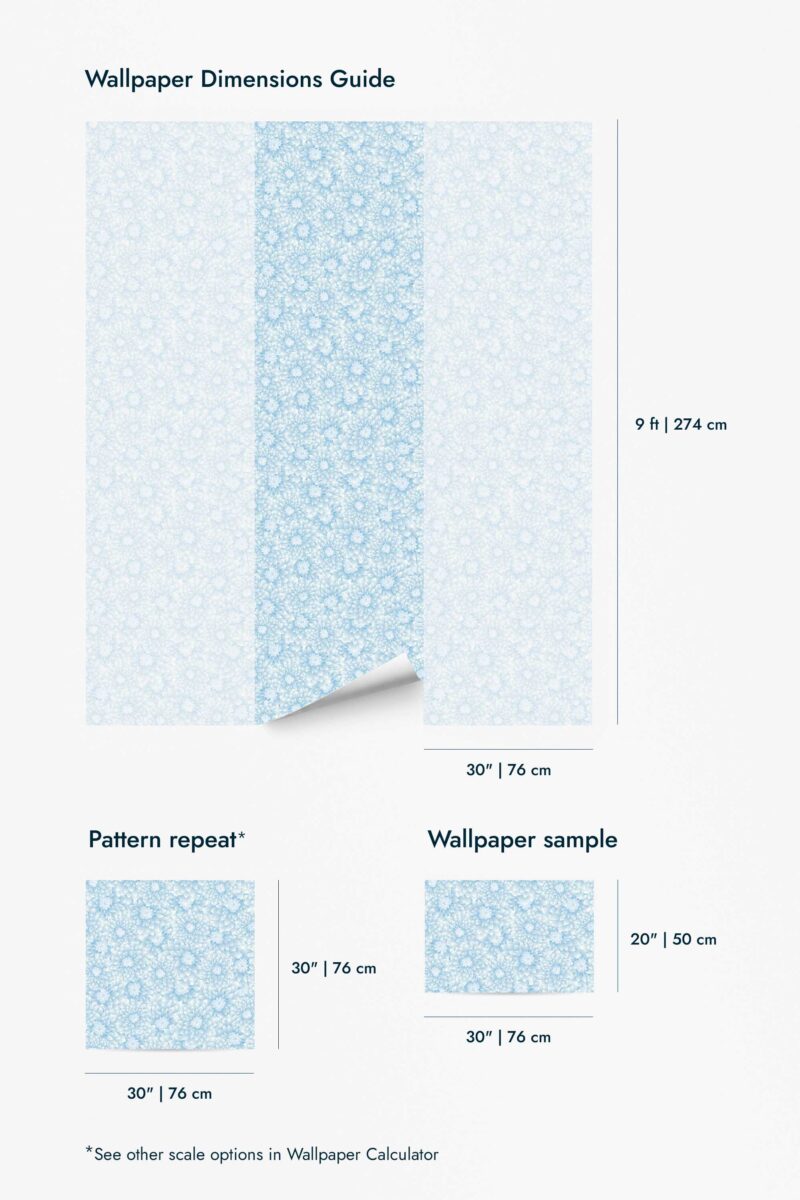 Blue chrysanthemum Peel and Stick Wallpaper or Non-Pasted