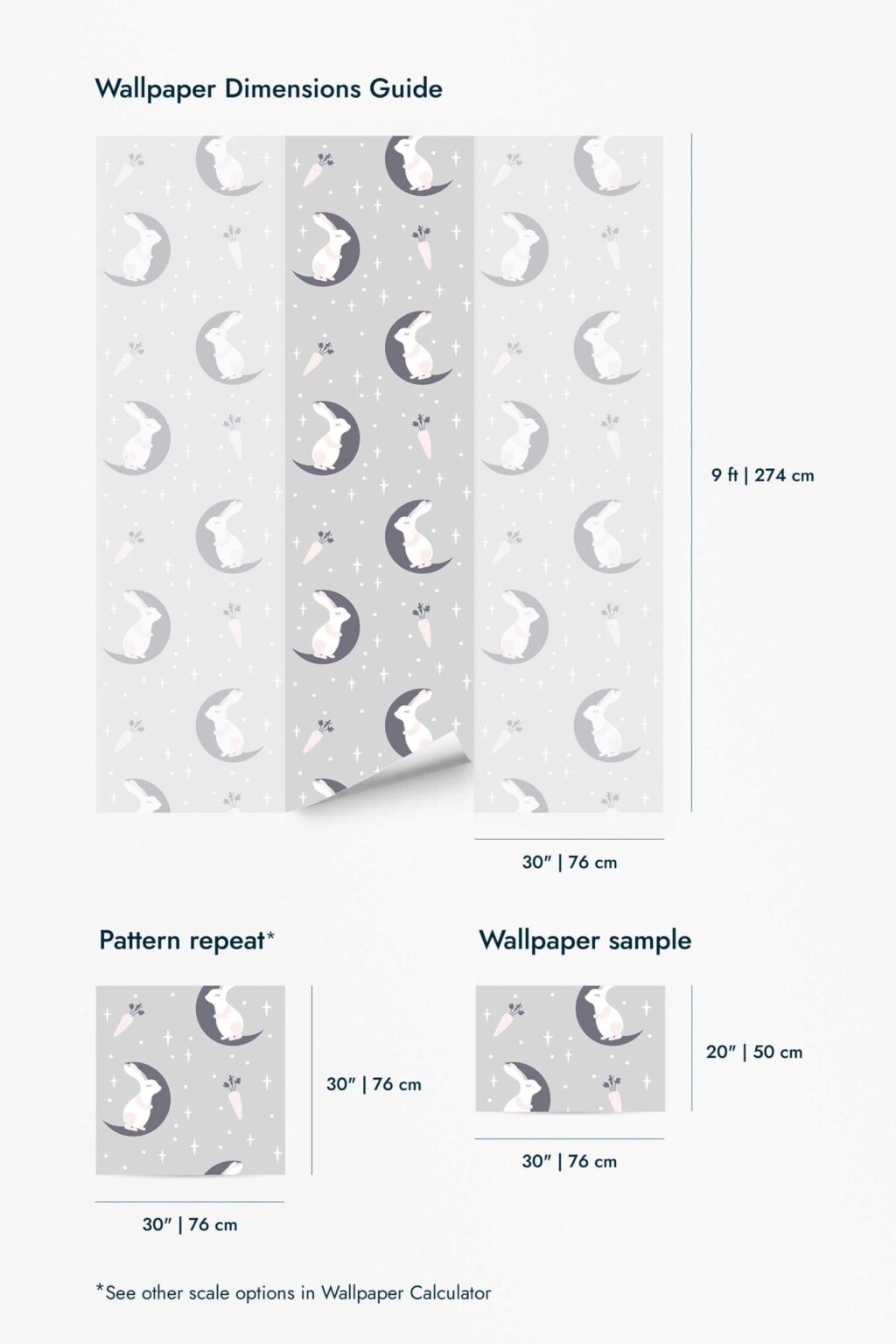Moon and bunny nursery Peel and Stick Wallpaper or Non-Pasted