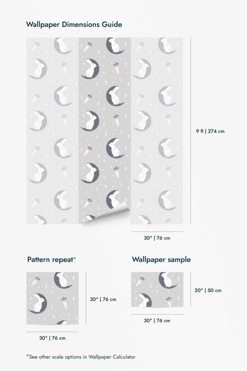 Moon and bunny nursery Peel and Stick Wallpaper or Non-Pasted