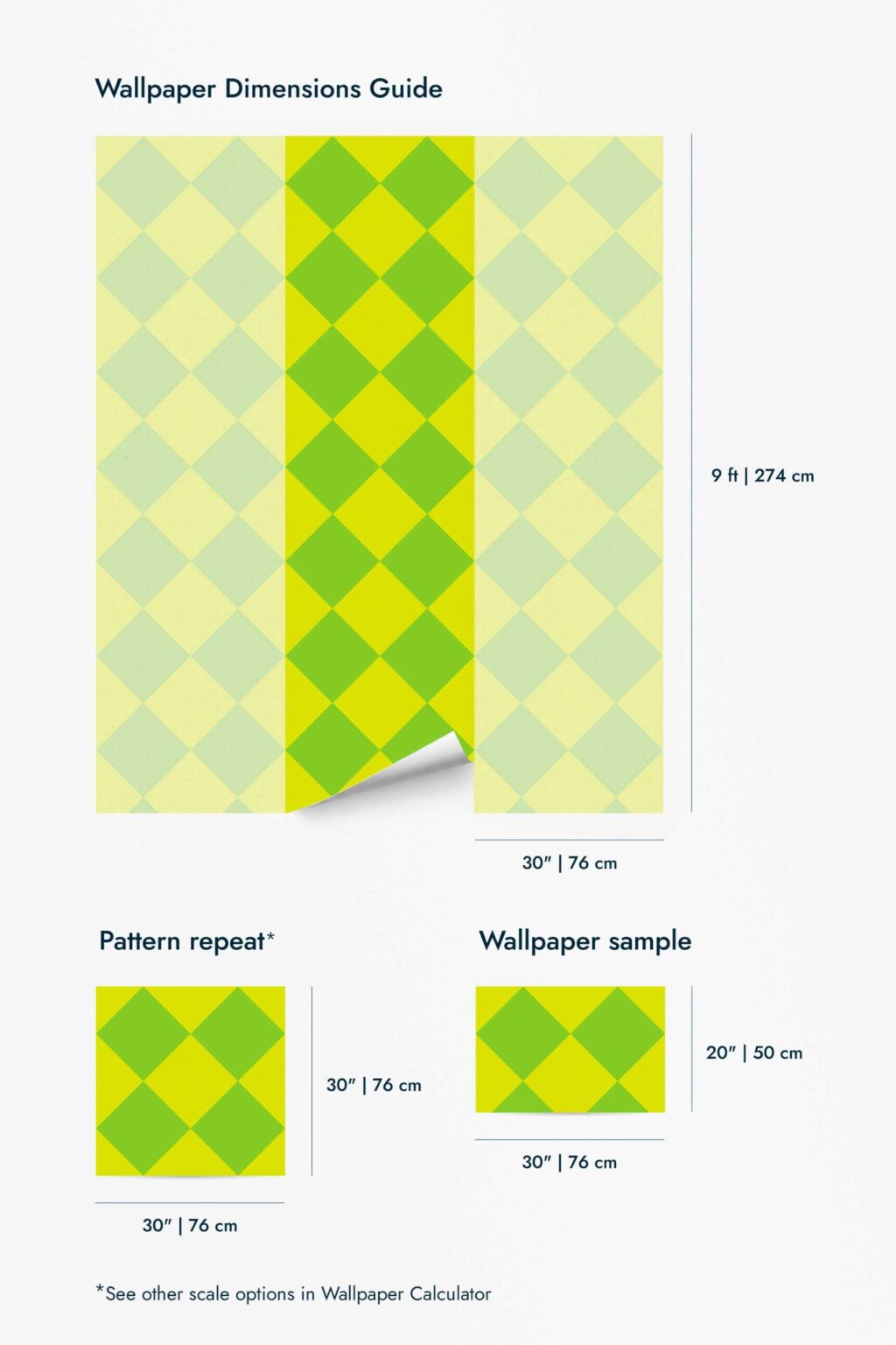 Vibrant Chartreuse Rhombus Peel and Stick Wallpaper or Non-Pasted