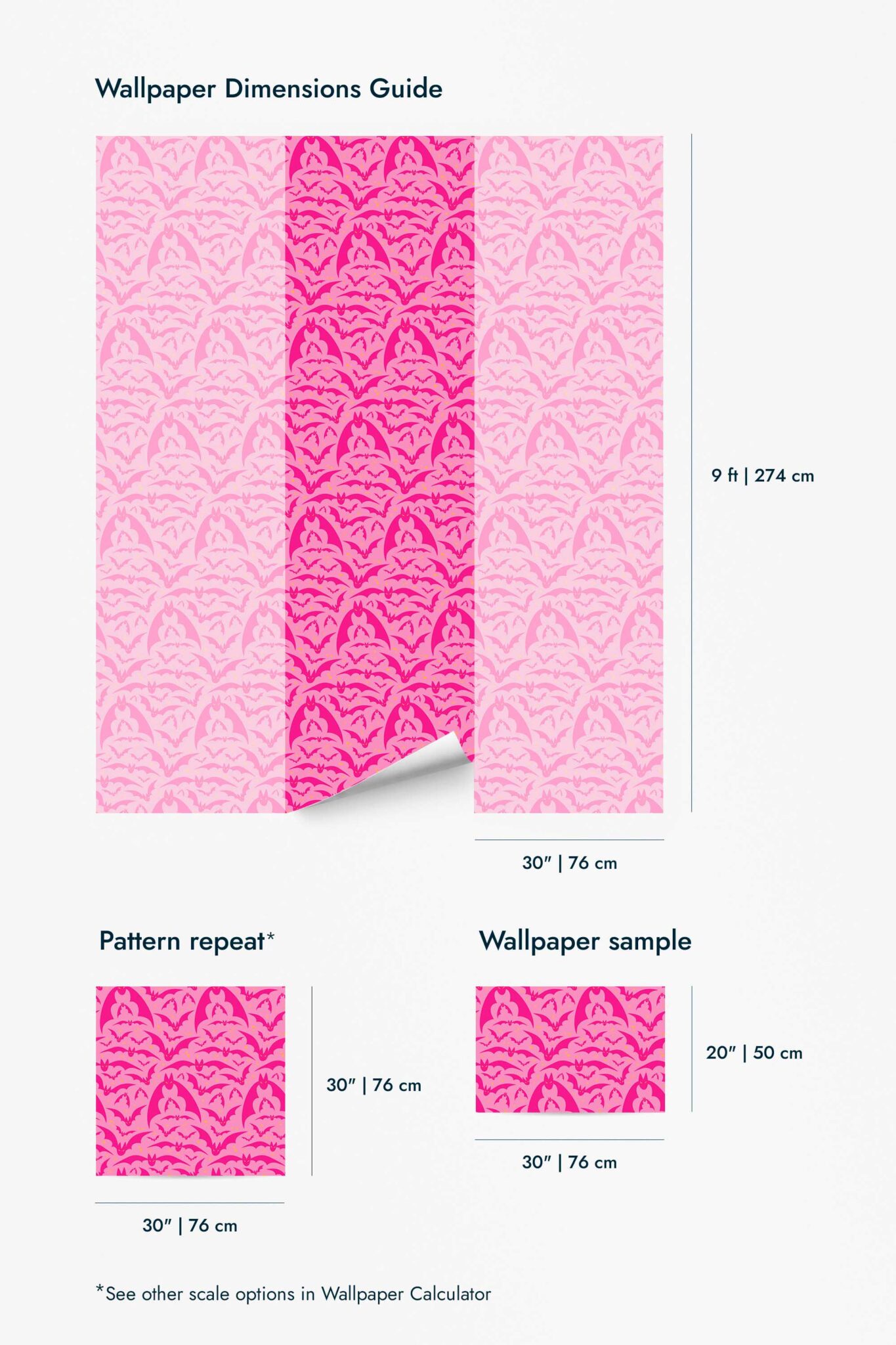 Bright Pink Halloween Bats Peel and Stick Wallpaper or Non-Pasted
