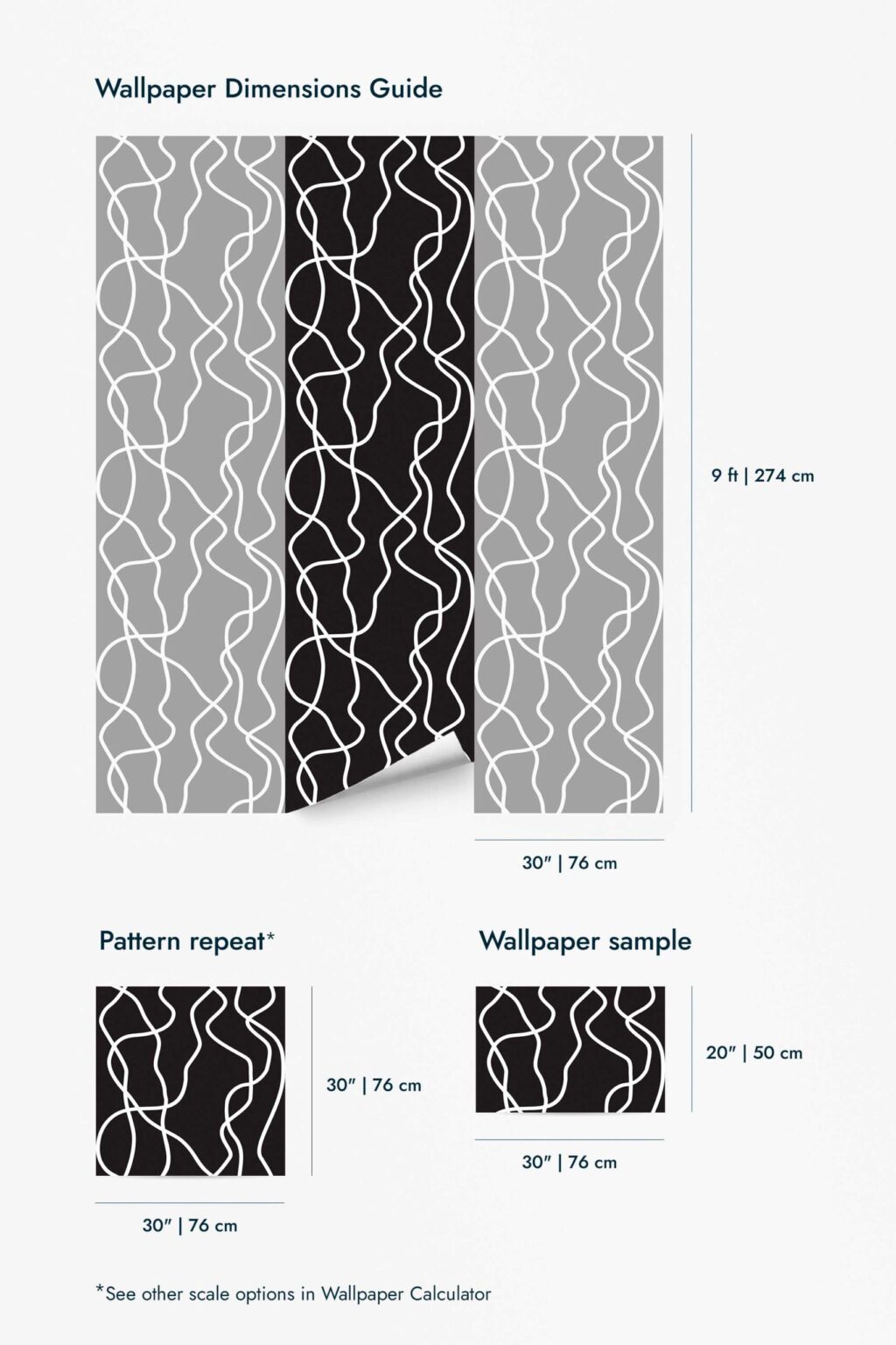 Black and White Elegant Line Design Peel and Stick Wallpaper or Non-Pasted